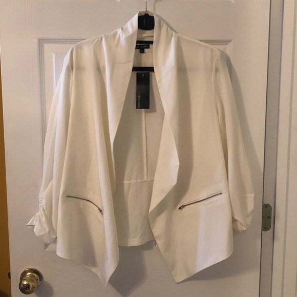 jj perfection | Jackets & Coats | Nbw White Chiffon Ruched Sleeve Open ...